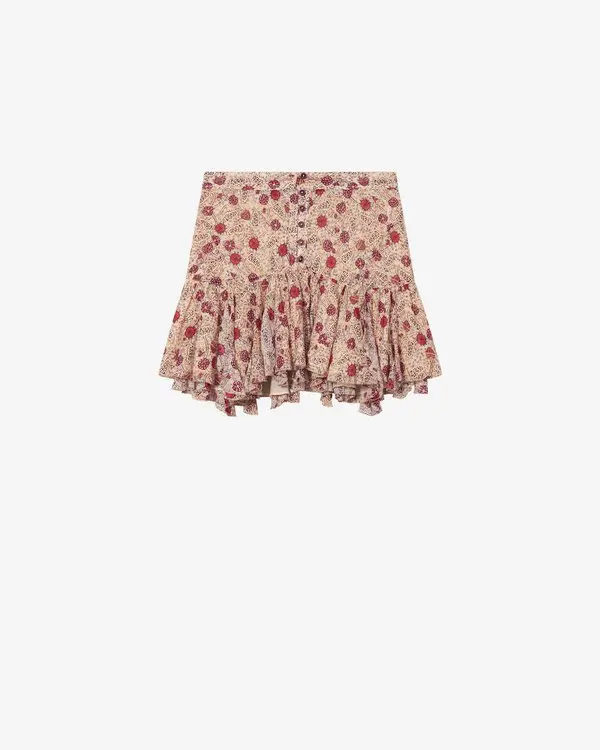 MARANT ETOILE Daneen Polka Dot Cotton Voile Skirt - Ecru/raspberry
