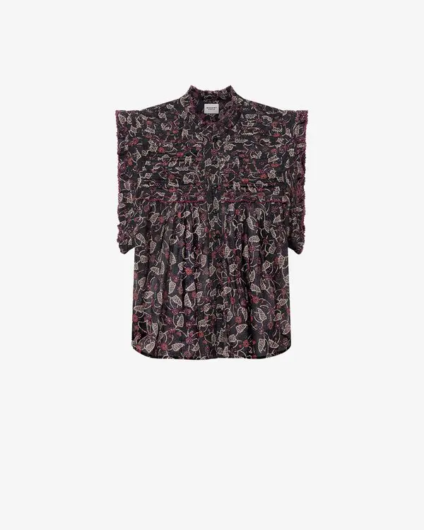 MARANT ETOILE Sleeveless Embroidered Blouse - Black/raspberry