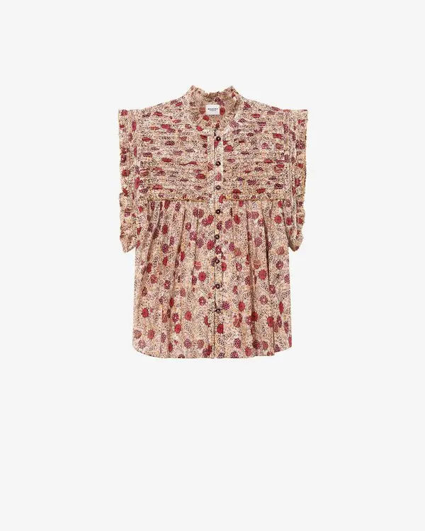ETOILE Marant Étoile Sleeveless Embroidered Bib Blouse - Ecru-raspberry