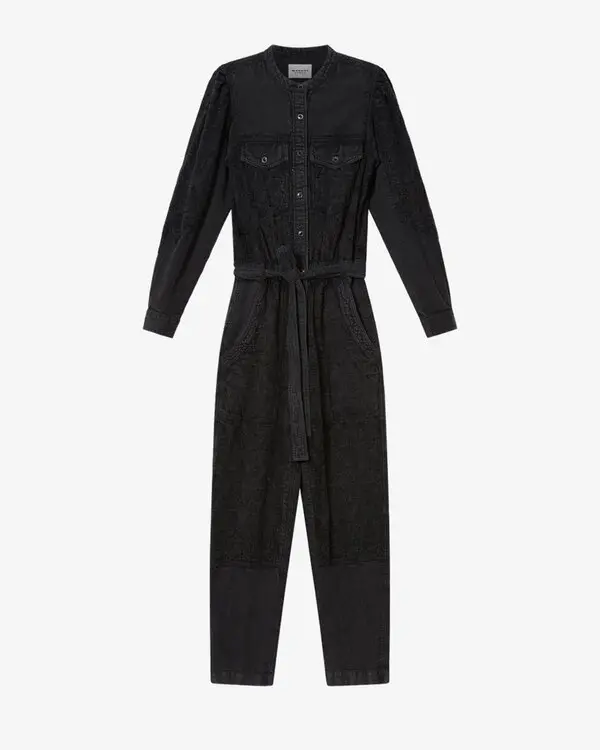 MARANT ETOILE Kellen Washed Cotton Jumpsuit With Broderie Anglaise