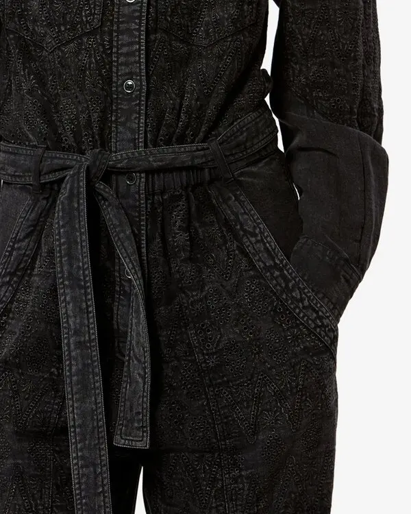MARANT ETOILE Kellen Washed Cotton Jumpsuit With Broderie Anglaise
