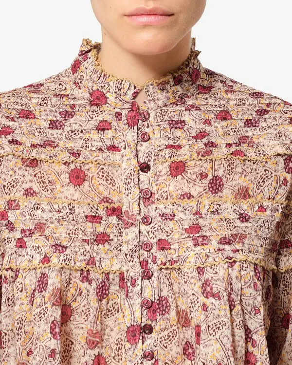 ETOILE Doane Printed Cotton Voile Blouse - Ecru-raspberry