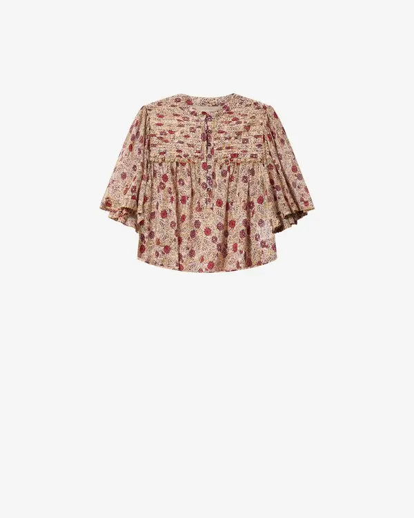 ETOILE Marant Étoile Douna Printed Cotton Voile Blouse - Ecru-raspberry