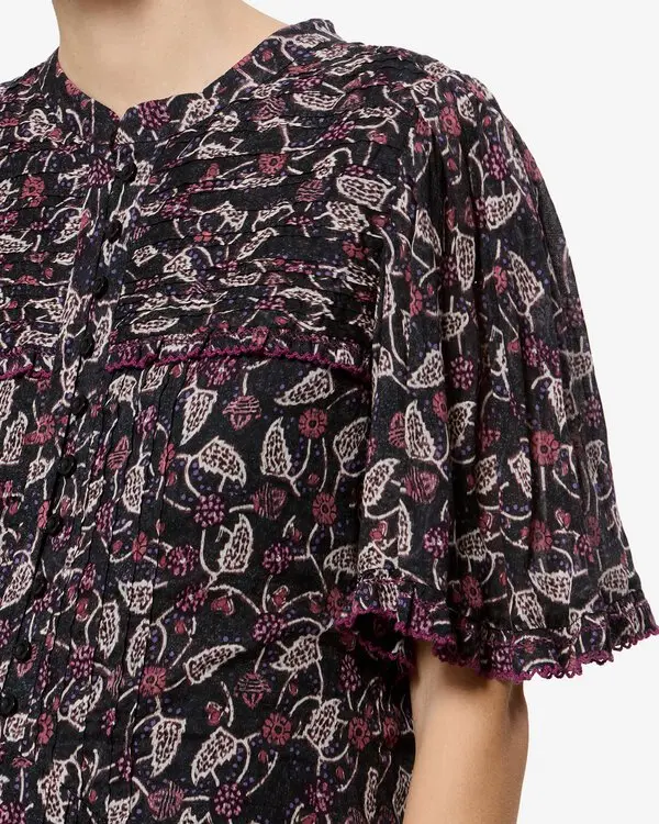 ETOILE Daynia Printed Cotton Voile Dress - Black/raspberry