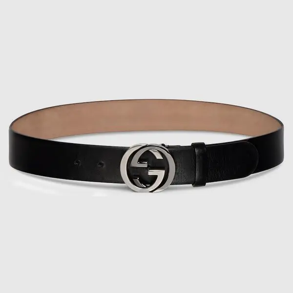 Gucci Wide Belt With Interlocking G Buckle - Black