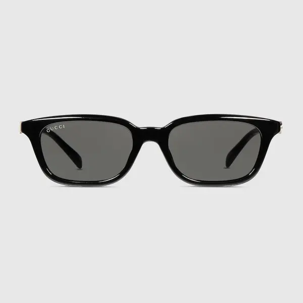 Gucci Rectangular Frame Sunglasses With Intricate Lettering Detail - Black