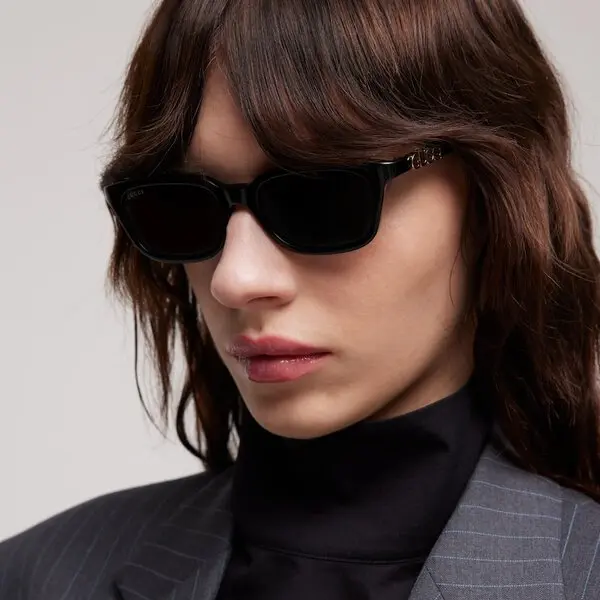 Gucci Rectangular Frame Sunglasses With Intricate Lettering Detail