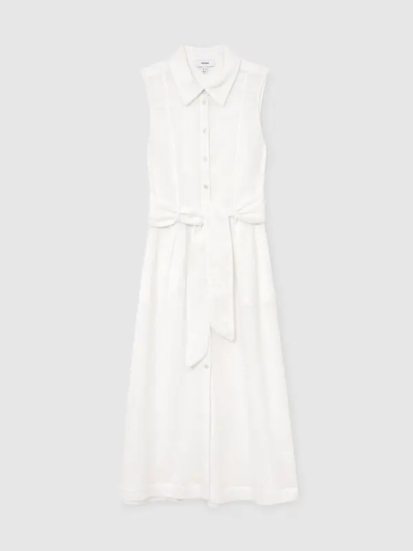 REISS Cotton Cheesecloth Belted Shirt Dress