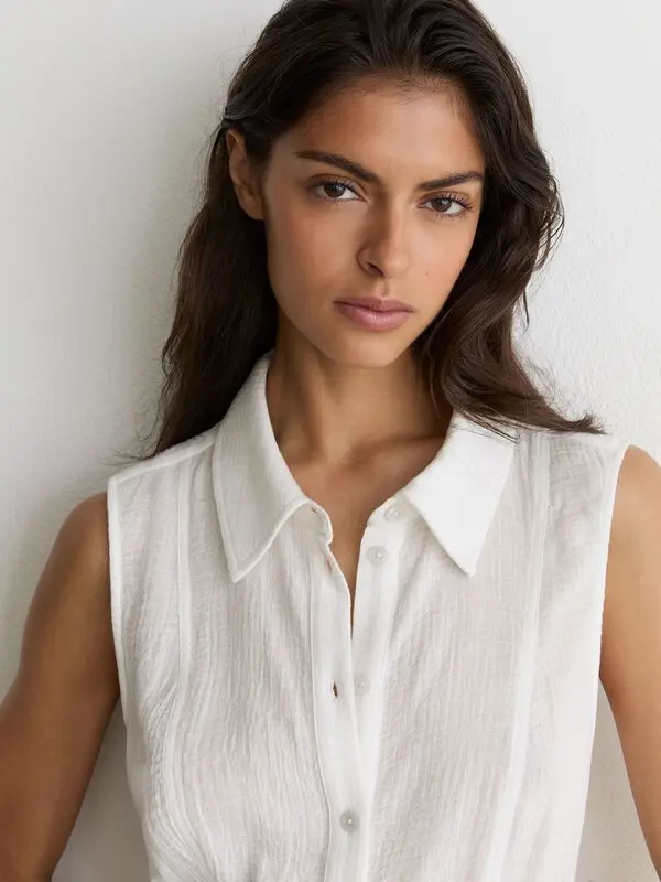 REISS Cotton Cheesecloth Belted Shirt Dress