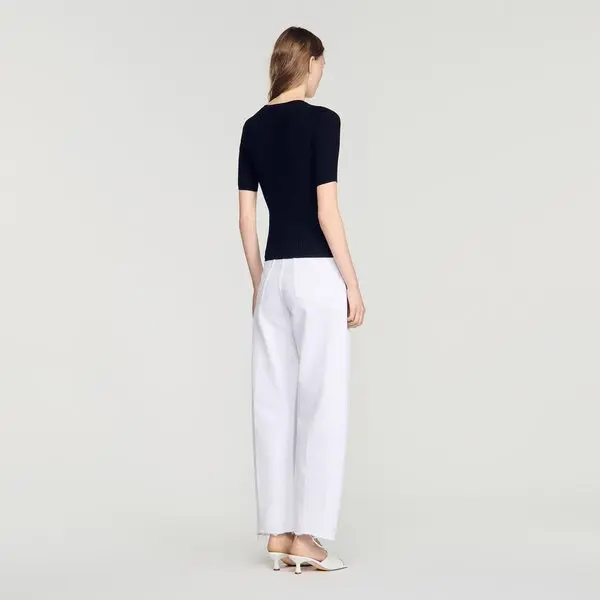 Sandro Ribbed Button Placket Knit Top
