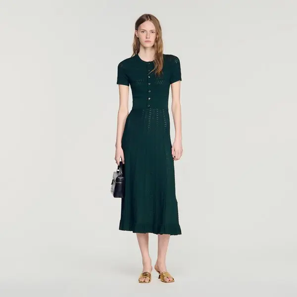 Sandro Pointelle Knit Midi Dress