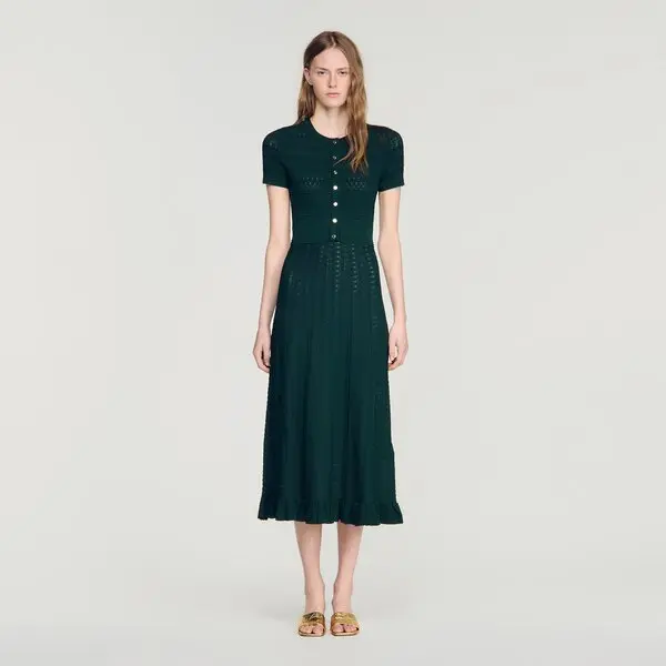 Sandro Pointelle Knit Midi Dress