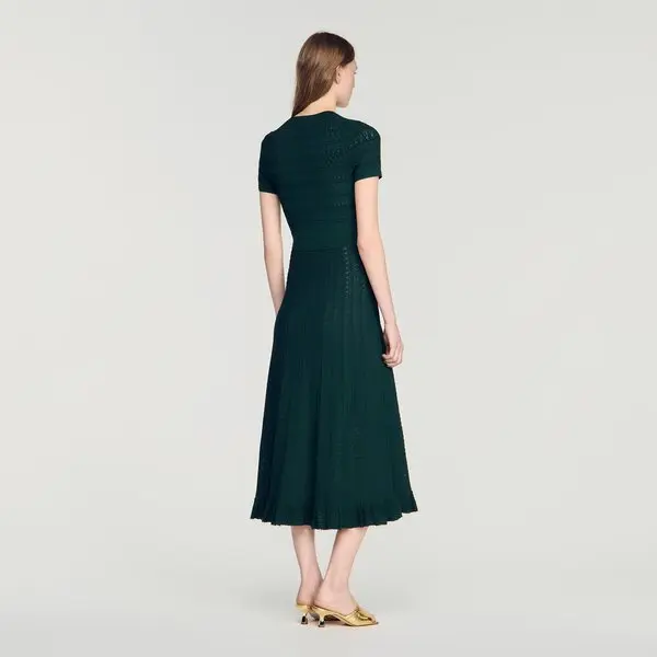 Sandro Pointelle Knit Midi Dress