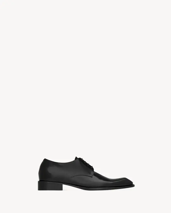 Saint Laurent Judd Derbies In Glazed Leather - Black
