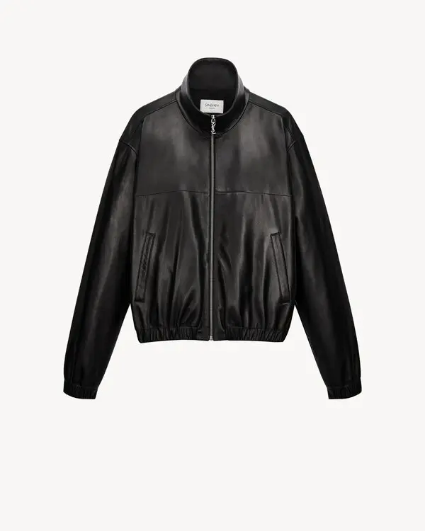 Saint Laurent Cassandre Lambskin Zip Jacket - Noir