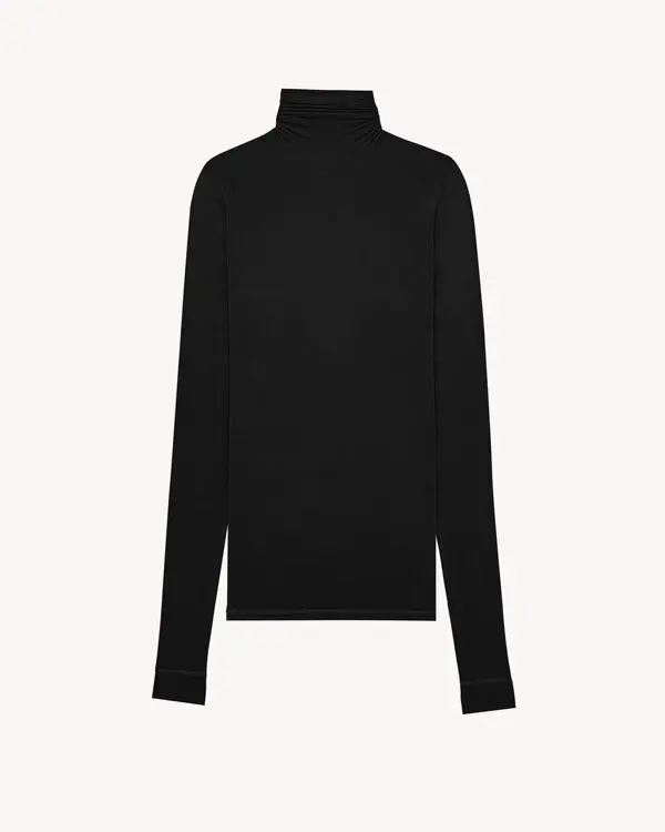 Saint Laurent Turtleneck Top In Stretch Jersey - Noir