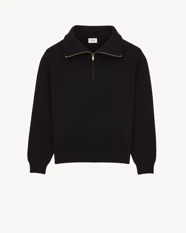 Saint Laurent Half-zip Sweater In Rib-knit Wool