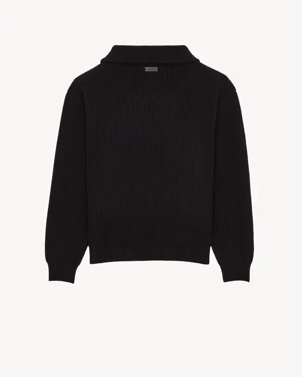 Saint Laurent Half-zip Sweater In Rib-knit Wool