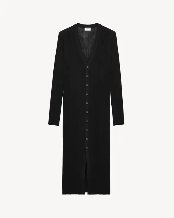 Saint Laurent Long Rib-knit Cardigan - Noir