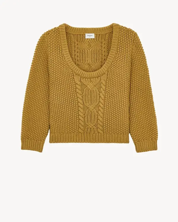 Saint Laurent Wool Knit Scoop Neck Sweater - Ocre