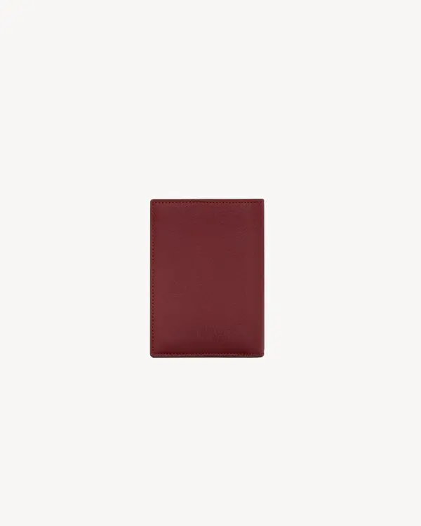 Saint Laurent Tiny Cassandre Credit Card Wallet In Grained Leather - Berry Red