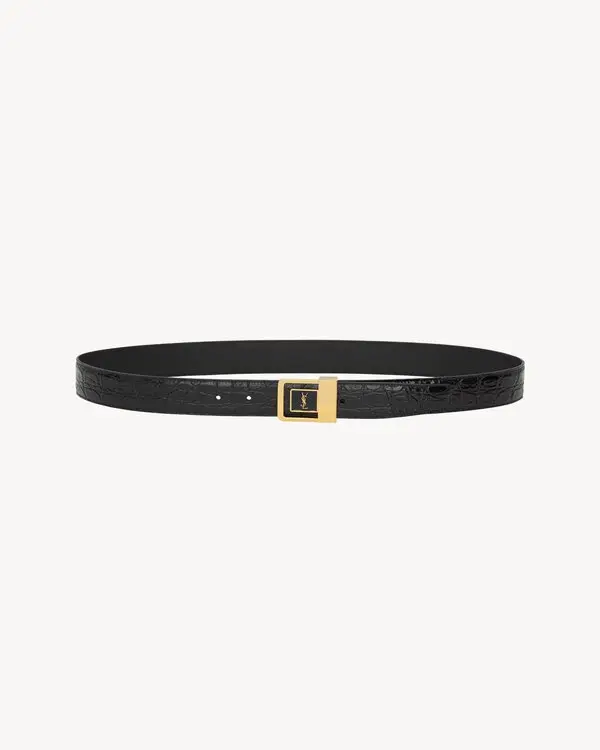 Saint Laurent La 66 Belt In Crocodile-embossed Leather