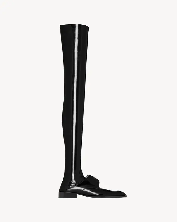 Saint Laurent Romeo Over-the-knee Boots In Patent Leather And Vinyl - Black