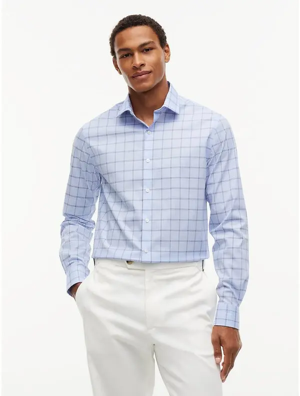 Tommy Hilfiger Slim Fit Thflex Plaid Dress Shirt 14.5/32 - Blue