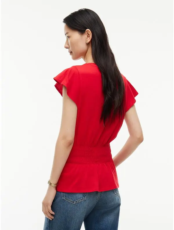 Tommy Hilfiger Flutter Sleeve Shirred Cotton T-shirt