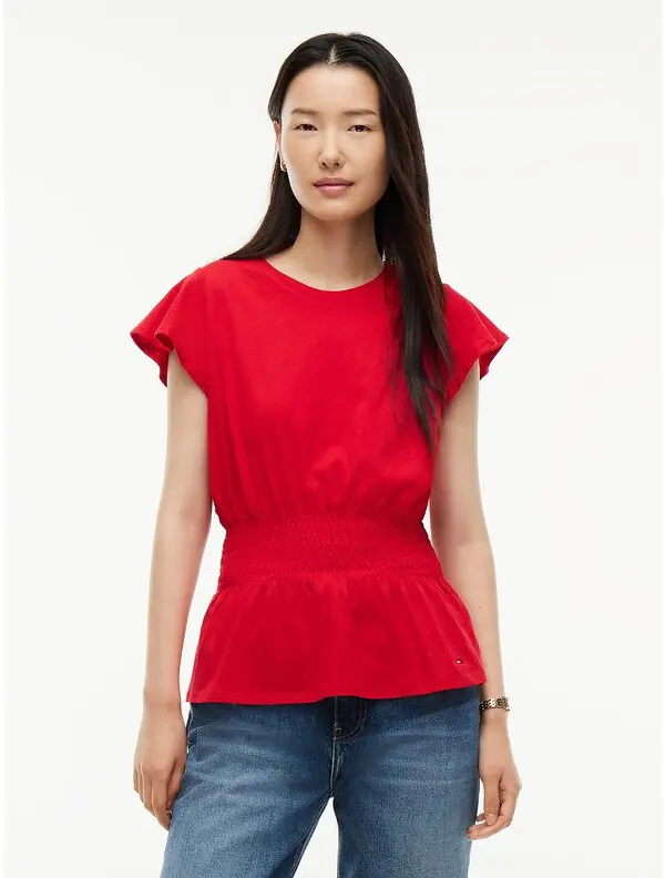 Tommy Hilfiger Flutter Sleeve Shirred Cotton T-shirt