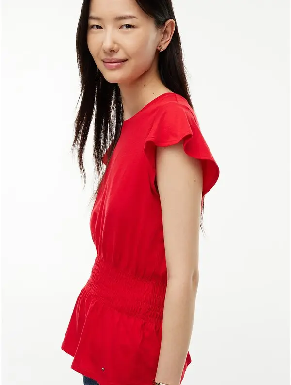 Tommy Hilfiger Flutter Sleeve Shirred Cotton T-shirt