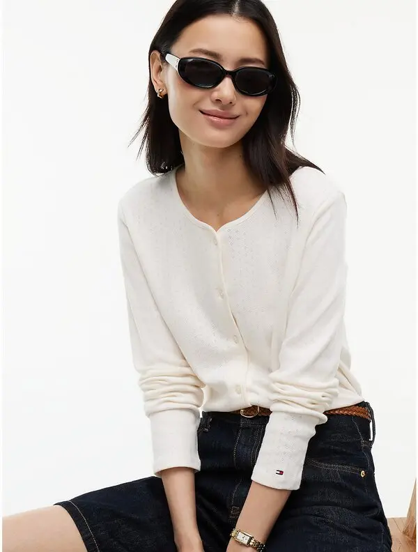 Tommy Hilfiger Pointelle Knit Cardigan - Ivory Silk