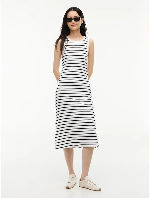 Tommy Hilfiger Striped Rib-knit Tank Dress - Ecru