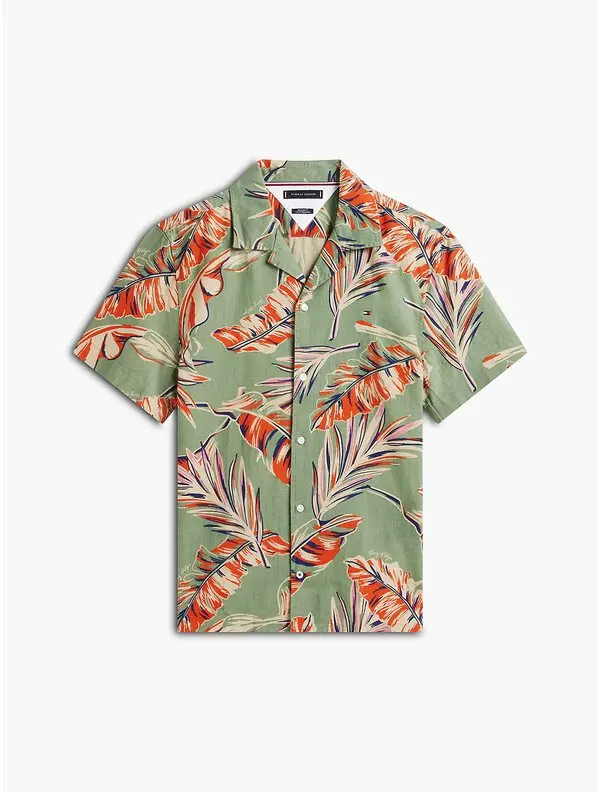 Tommy Hilfiger Regular Fit Leaf Linen-blend Camp Shirt