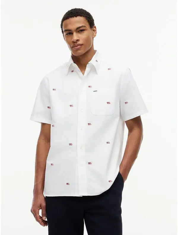 Tommy Hilfiger Classic Fit Allover Flag Oxford Shirt - White
