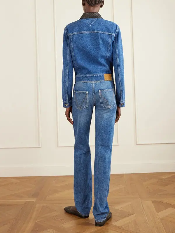 Bottega Veneta Intrecciato Leather-trimmed Denim Trucker Jacket - Blue