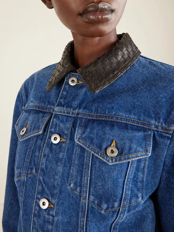 Bottega Veneta Intrecciato Leather-trimmed Denim Trucker Jacket - Blue
