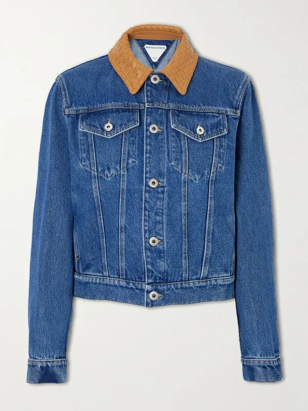 Bottega Veneta Intrecciato Leather-trimmed Denim Trucker Jacket - Blue