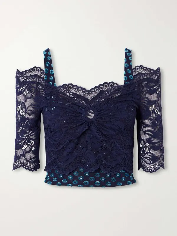 Rabanne Devoré Lace Blouse - Navy