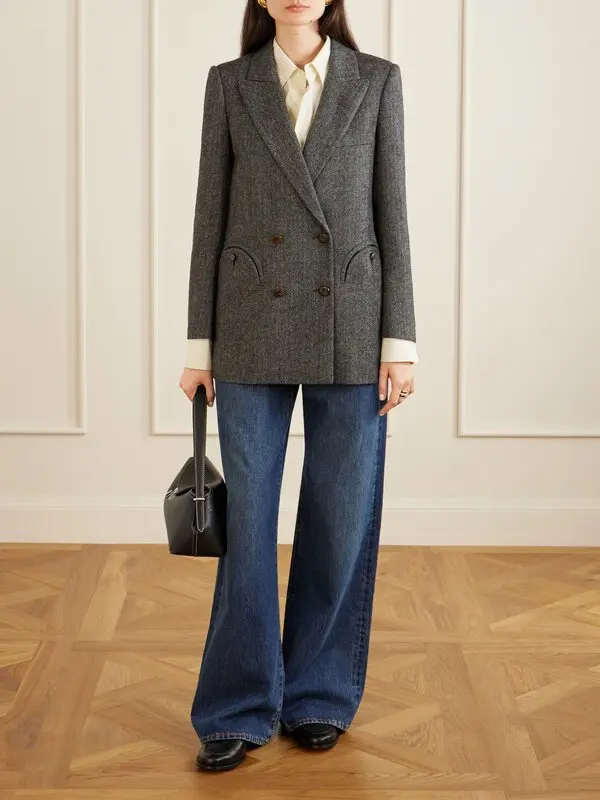 BLAZÉ MILANO Double-breasted Herringbone Wool-blend Blazer