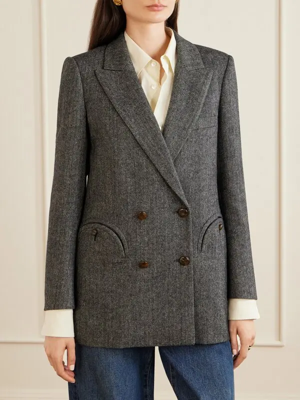 BLAZÉ MILANO Double-breasted Herringbone Wool-blend Blazer