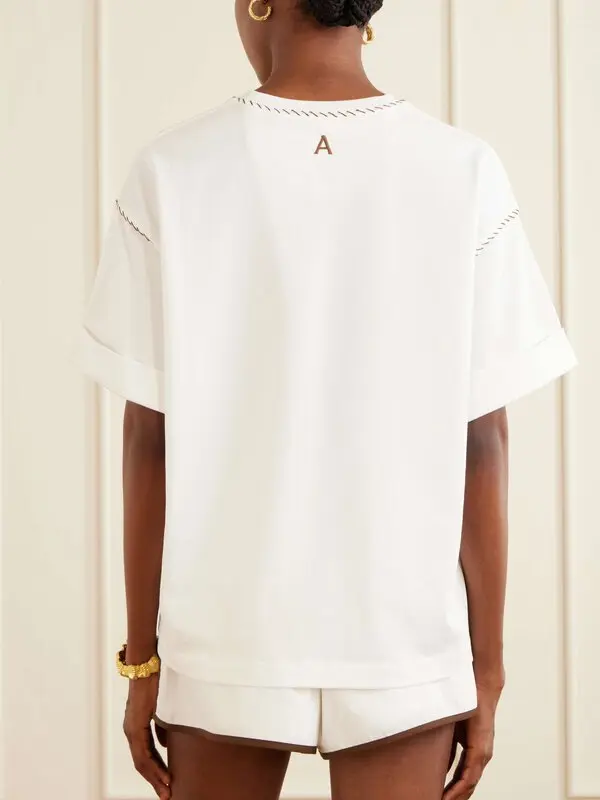 ALEMAIS Scuba Embroidered Cotton-jersey T-shirt - Ivory