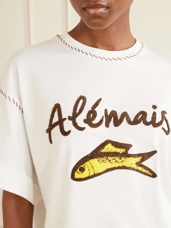 ALEMAIS Scuba Embroidered Cotton-jersey T-shirt - Ivory