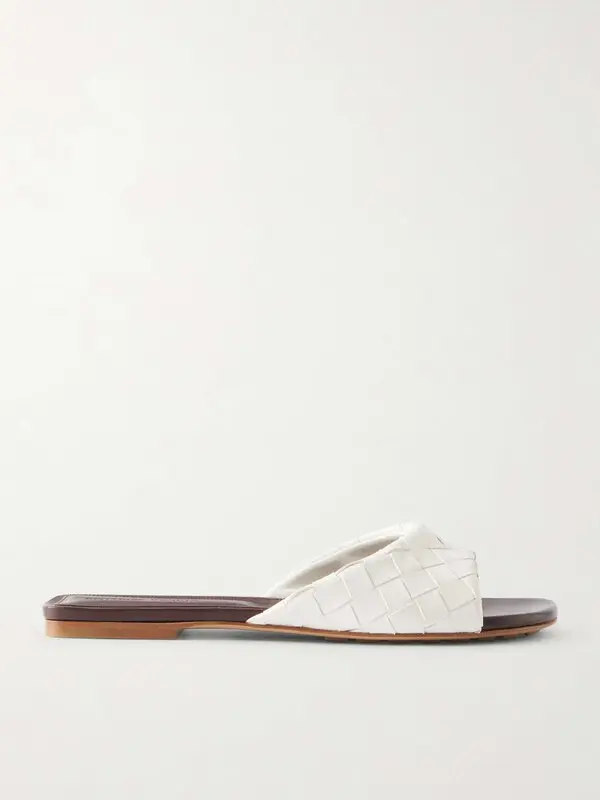 Bottega Veneta Livia Intrecciato Leather Sandals - White