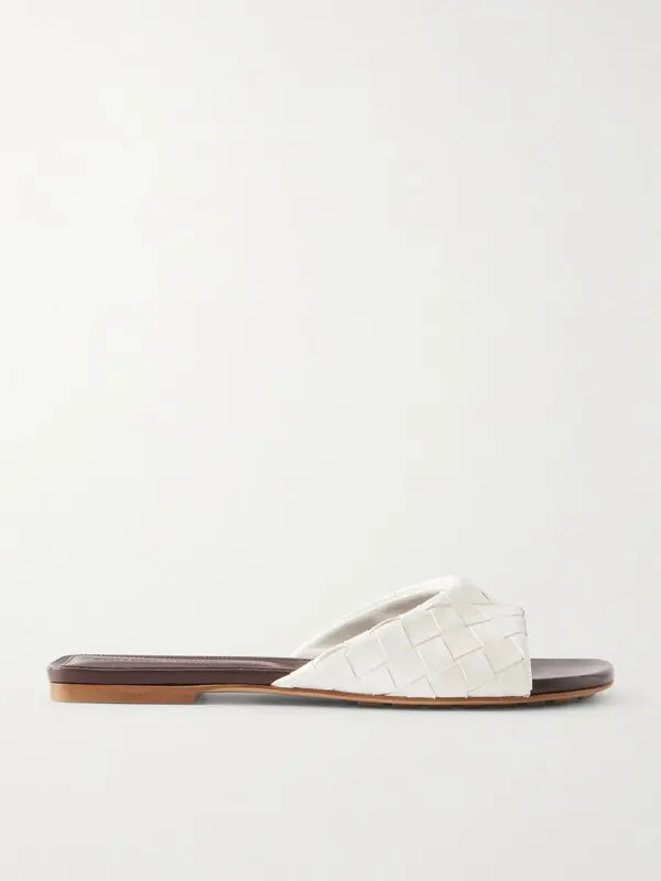 Bottega Veneta Livia Woven Leather Sandals - White