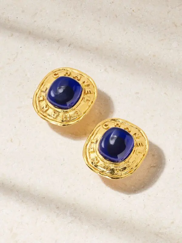 SUSAN CAPLAN Chanel Vintage 1987 Gold-plated Gripoix Crystal Clip Earrings - Blue