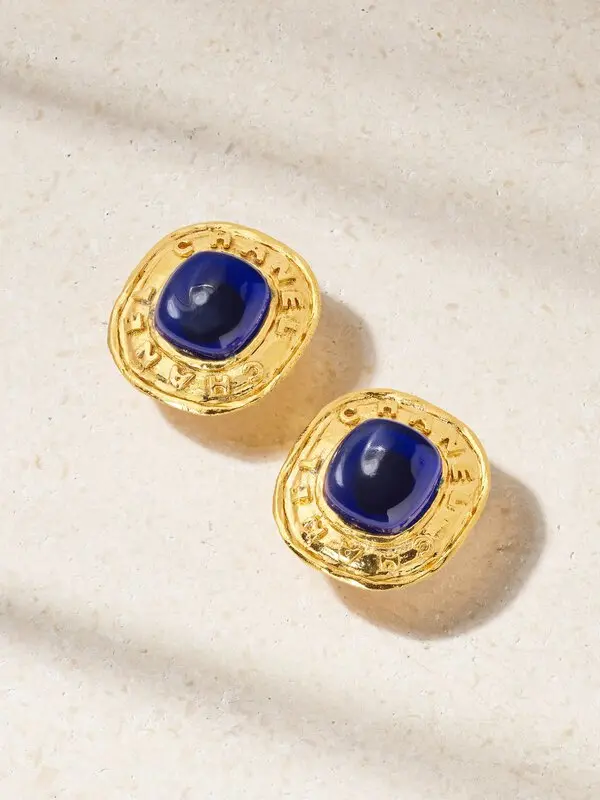 SUSAN CAPLAN Chanel Vintage 1987 Gold-plated Gripoix Crystal Clip Earrings - Blue
