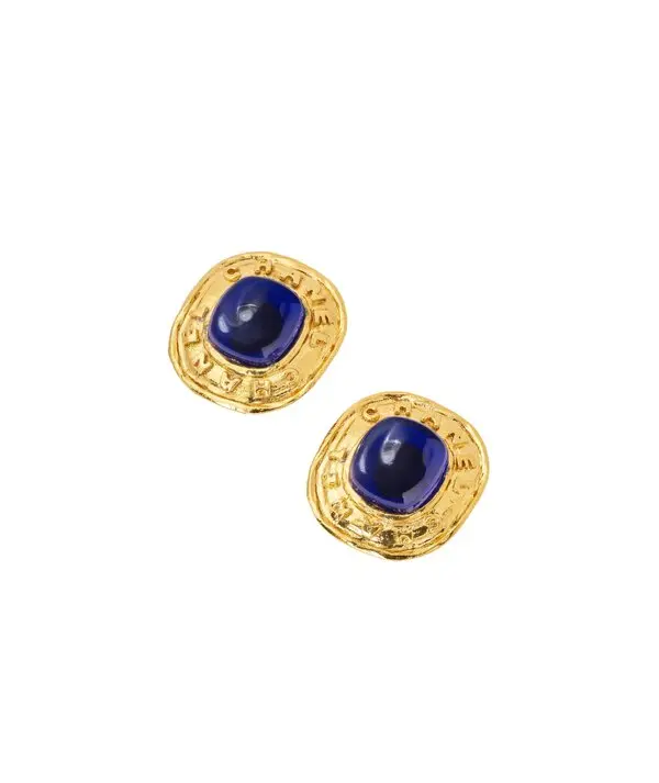SUSAN CAPLAN Chanel Vintage 1987 Gold-plated Gripoix Crystal Clip Earrings - Blue
