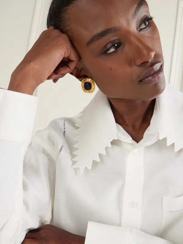 SUSAN CAPLAN Chanel Vintage 1987 Gold-plated Gripoix Crystal Clip Earrings