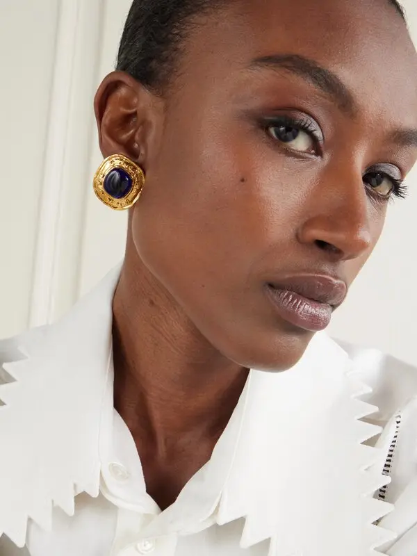SUSAN CAPLAN Chanel Vintage 1987 Gold-plated Gripoix Crystal Clip Earrings